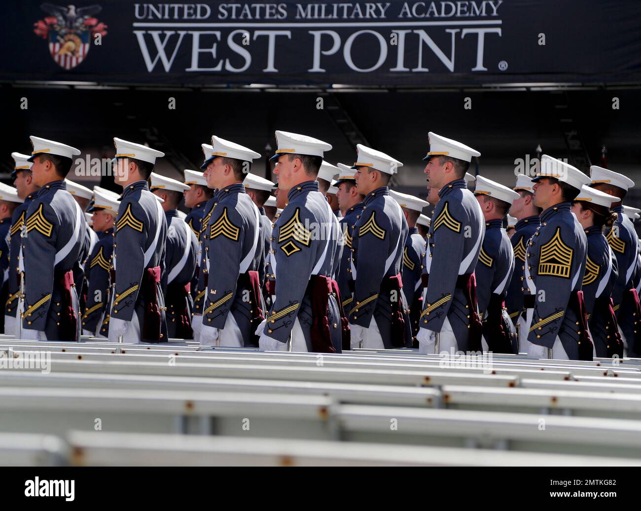 United States Military Academy cadets stand at attention as they enter ...