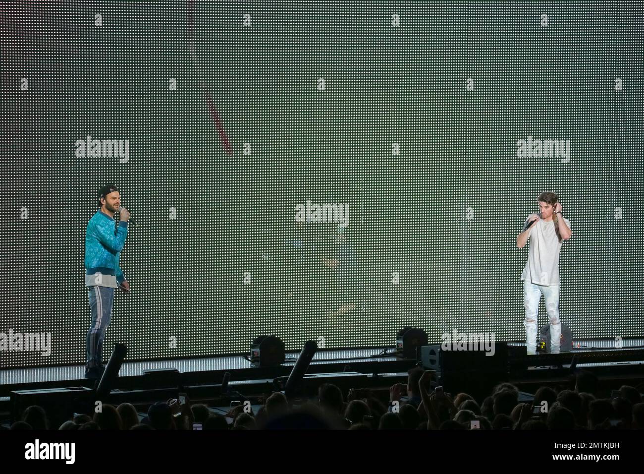 Alex Pall, left, and Andrew Taggart, of The Chainsmokers, perform live ...
