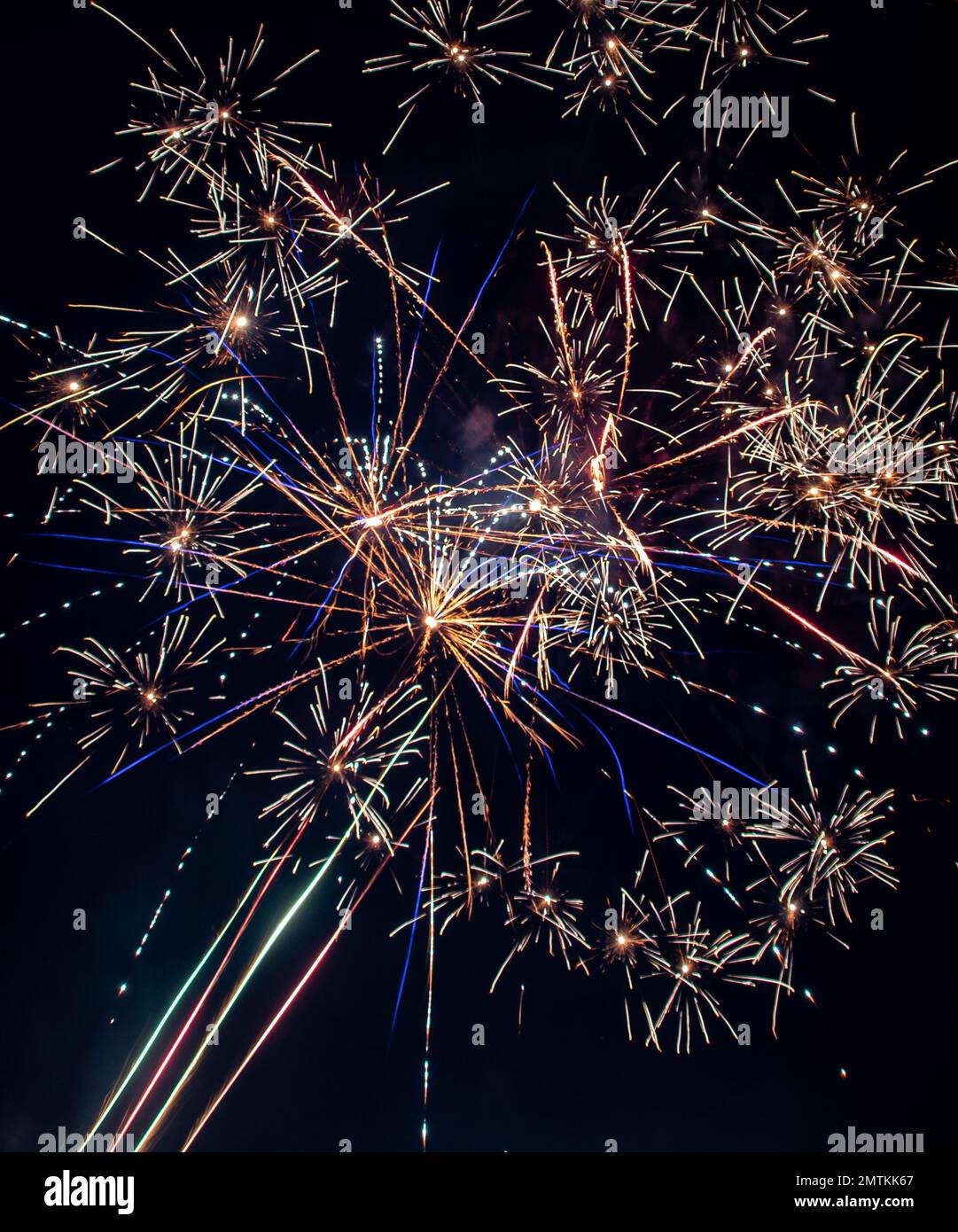 A vertical shot of colorful dazzling fireworks in the night sky Stock ...