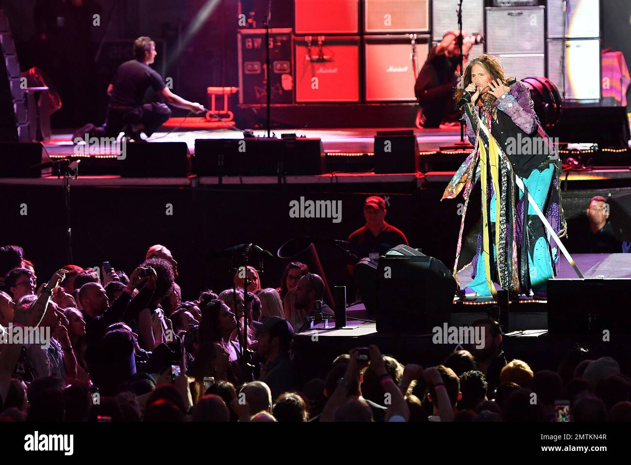 Singer Steven Tyler performs during a concert of Aerosmith at the ...