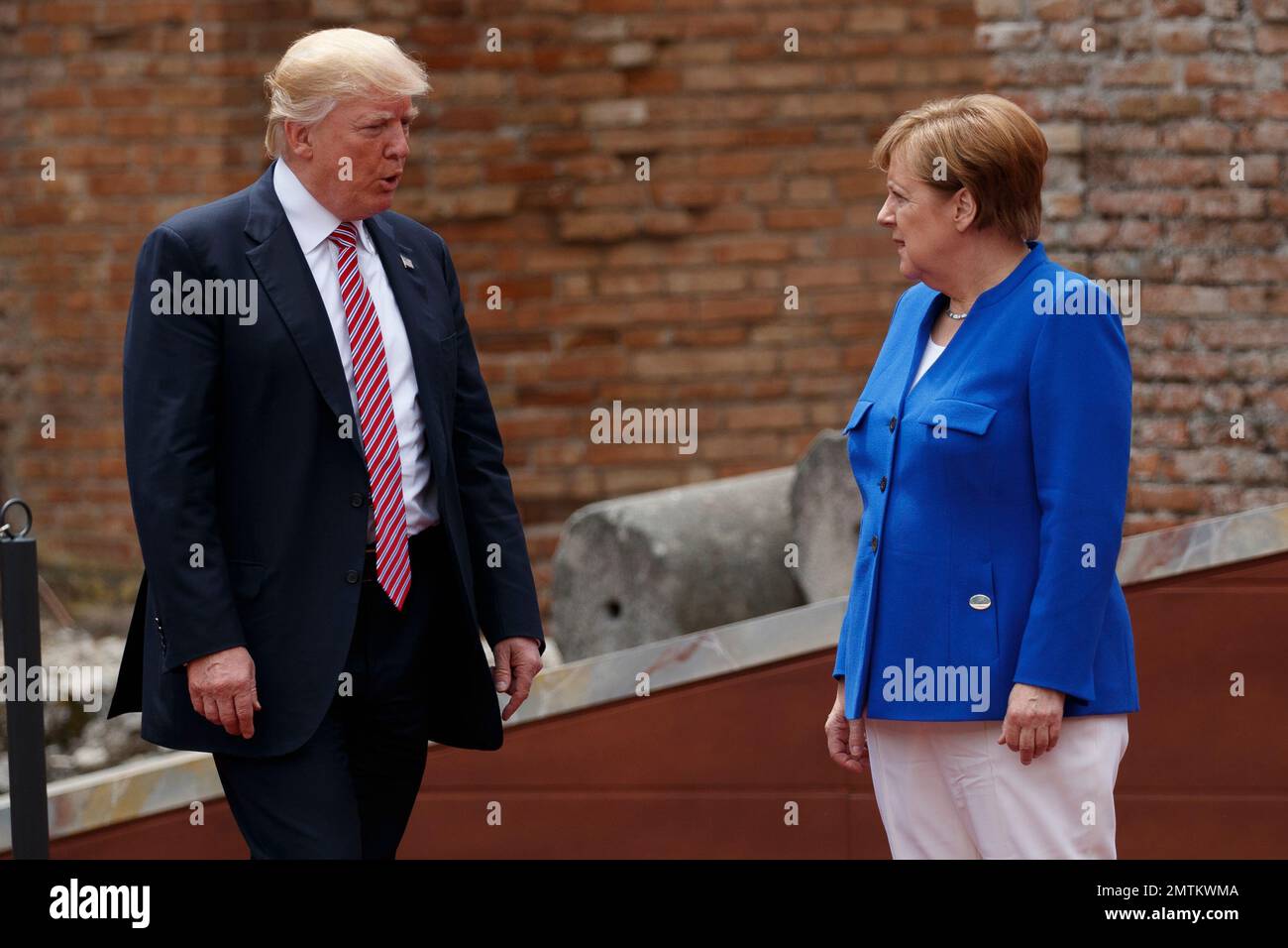 President Donald Trump and German Chancellor Angela Merkel arrive for a ...