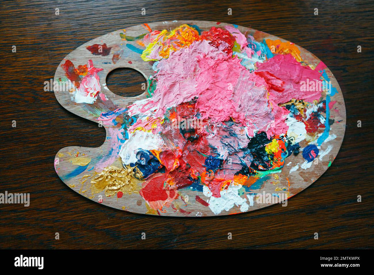 Palette of artist with colorful paints . Dirty colors palette Stock ...
