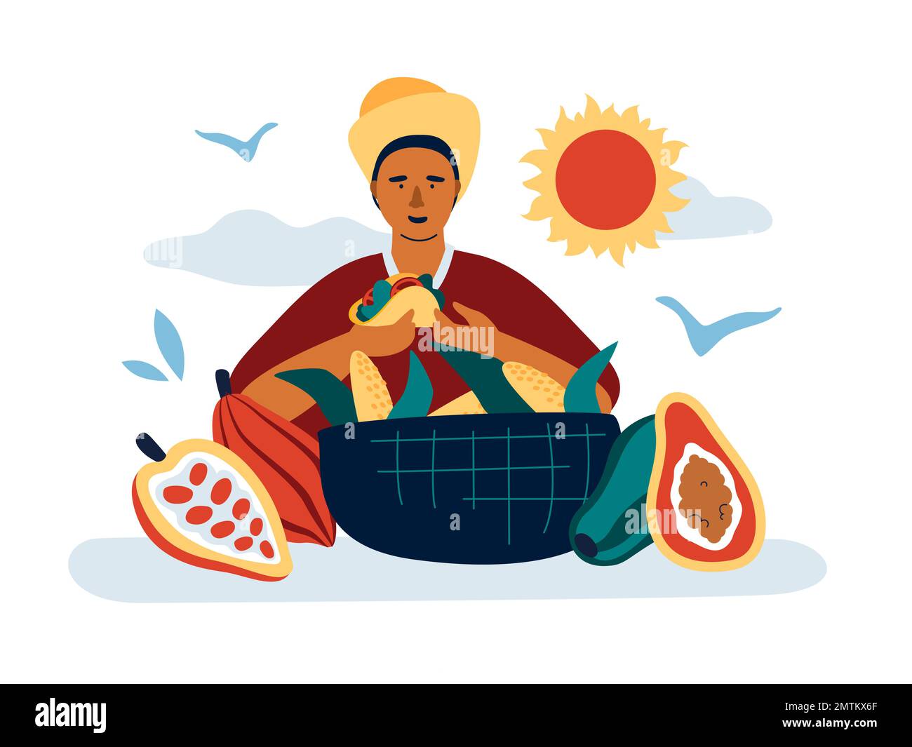 Indigenous population and harvest - modern colored vector illustration ... Indigenous population and harvest - modern colored vector illustration ...