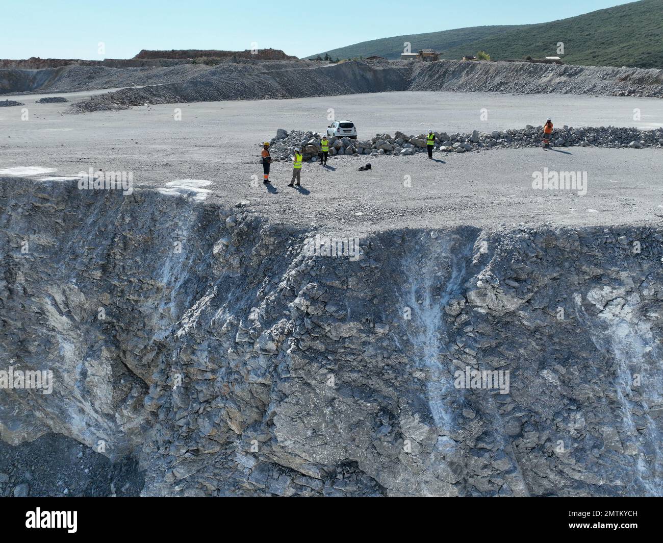 Interview at a Limestone Quarry, production of aggregates Stock Photo ...