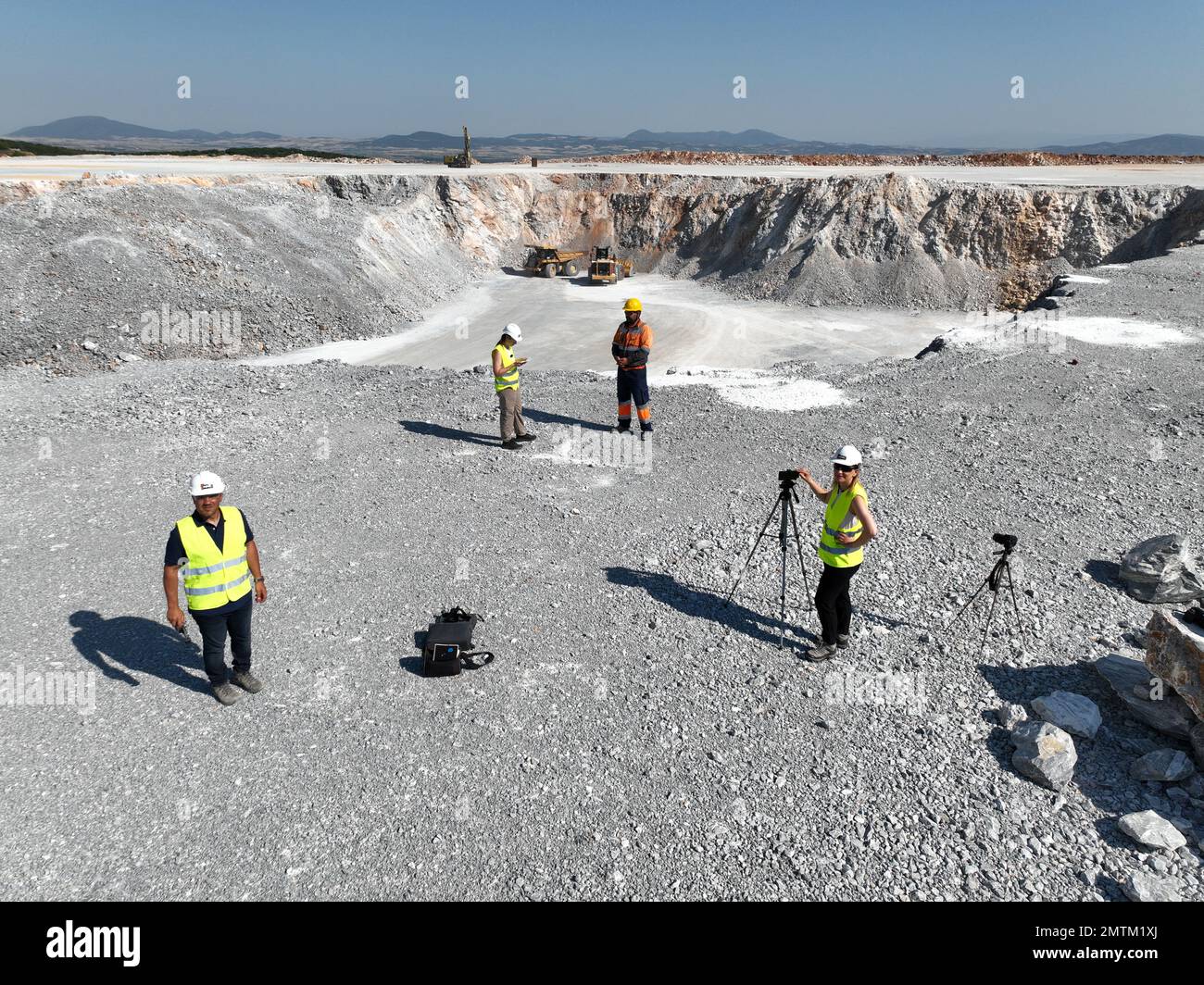 Interview at a Limestone quarry, production of aggregates Stock Photo ...