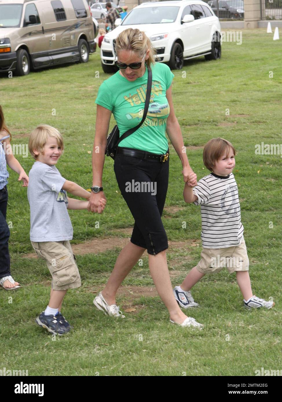 Actress Sharon Stone enjoys a day out with sons Laird (L) and Quinn (R ...