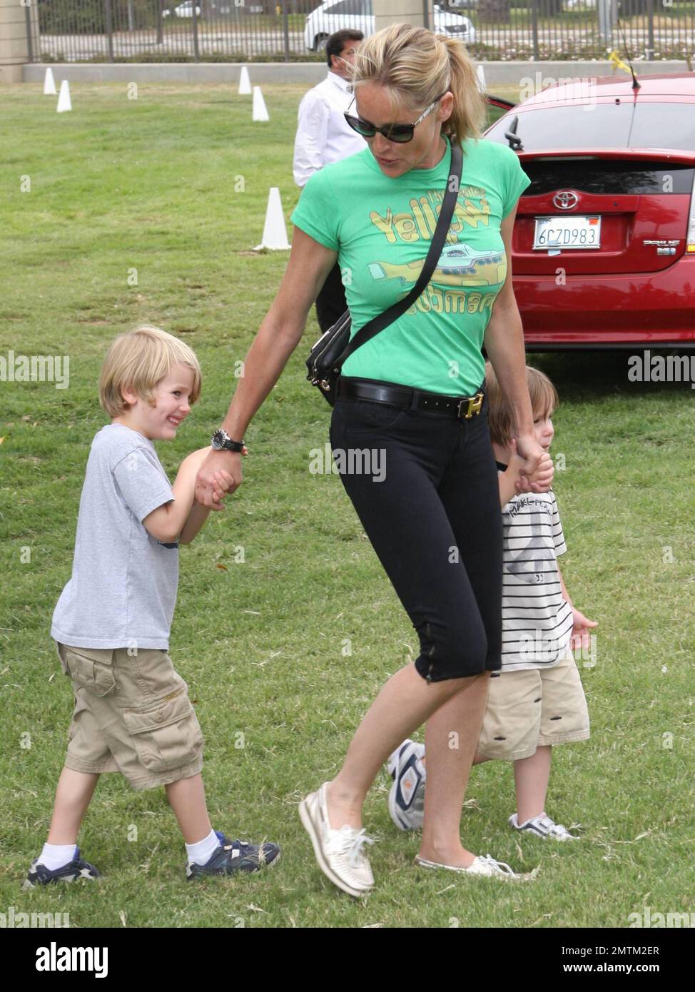 Actress Sharon Stone enjoys a day out with sons Laird (L) and Quinn (R ...