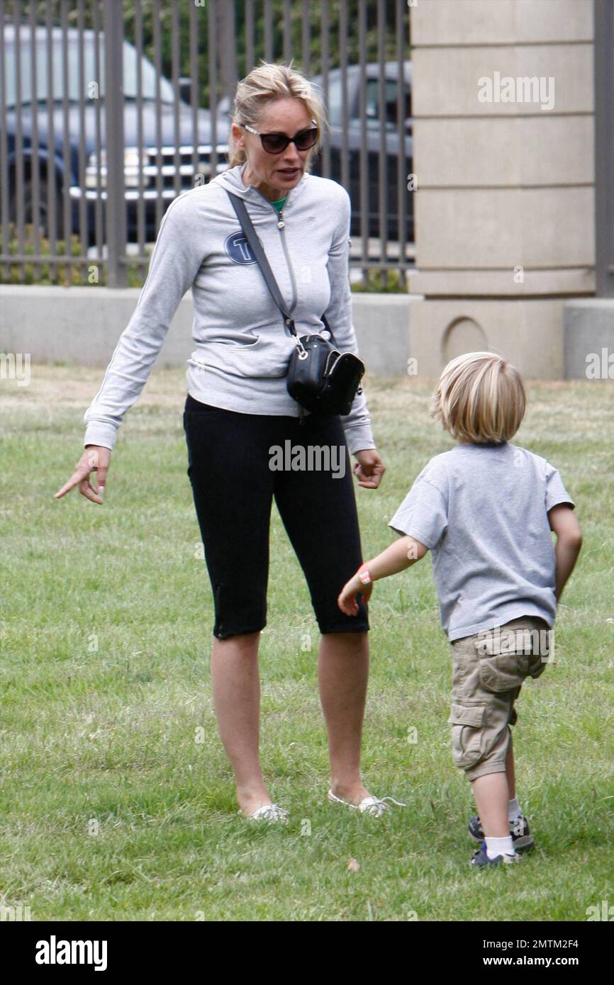 Actress Sharon Stone enjoys a day out with son Laird at Wadsworth Great ...
