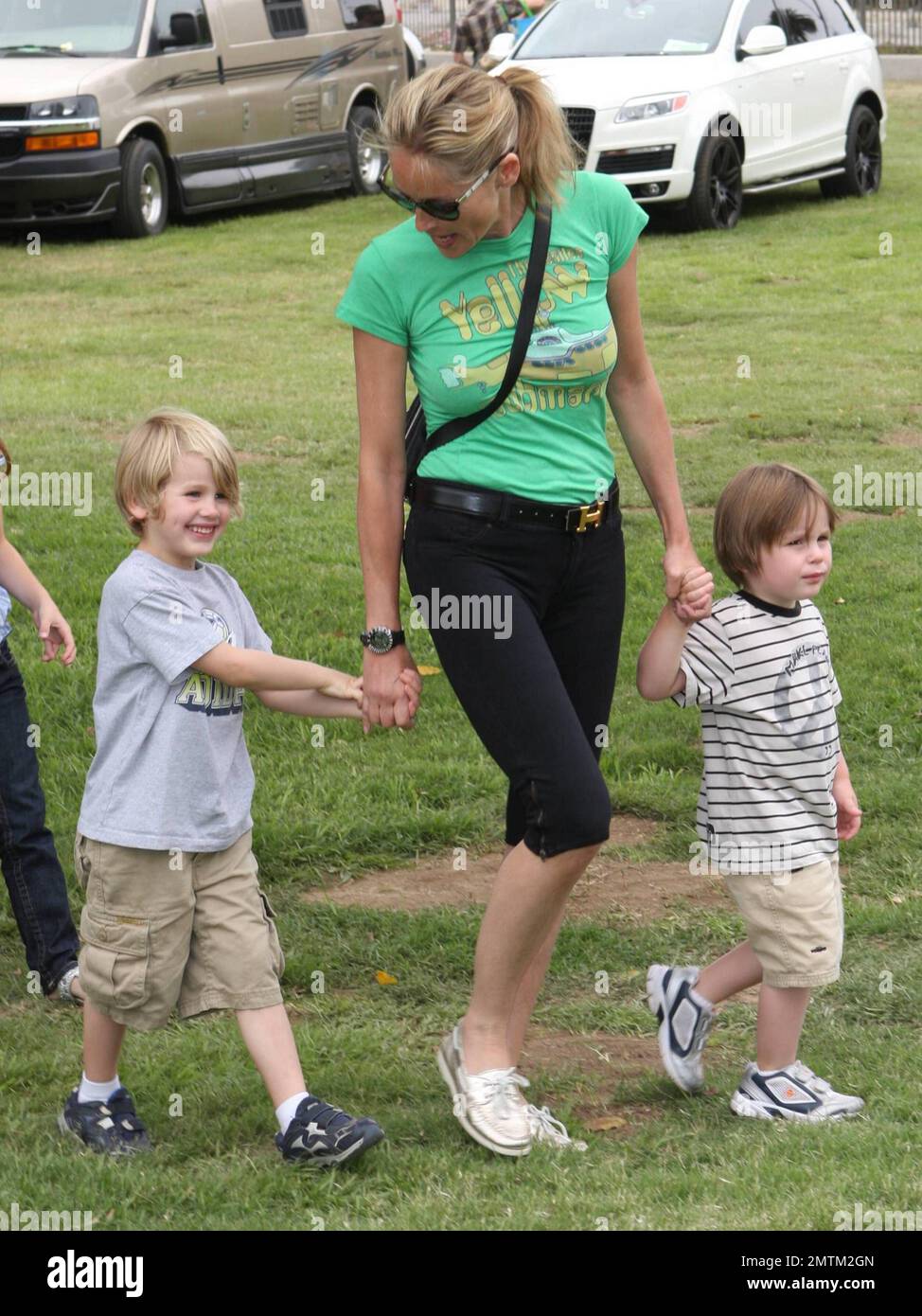Actress Sharon Stone enjoys a day out with sons Laird (L) and Quinn (R ...