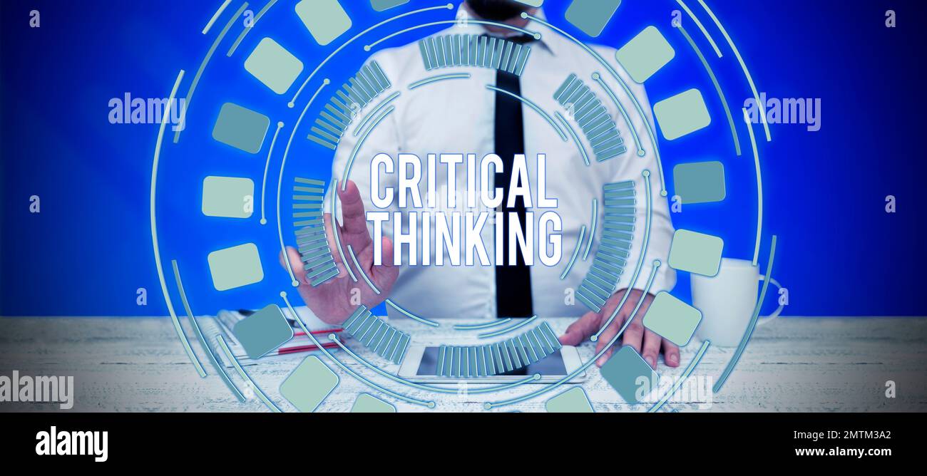Text caption presenting Critical Thinking. Business showcase sequence ...