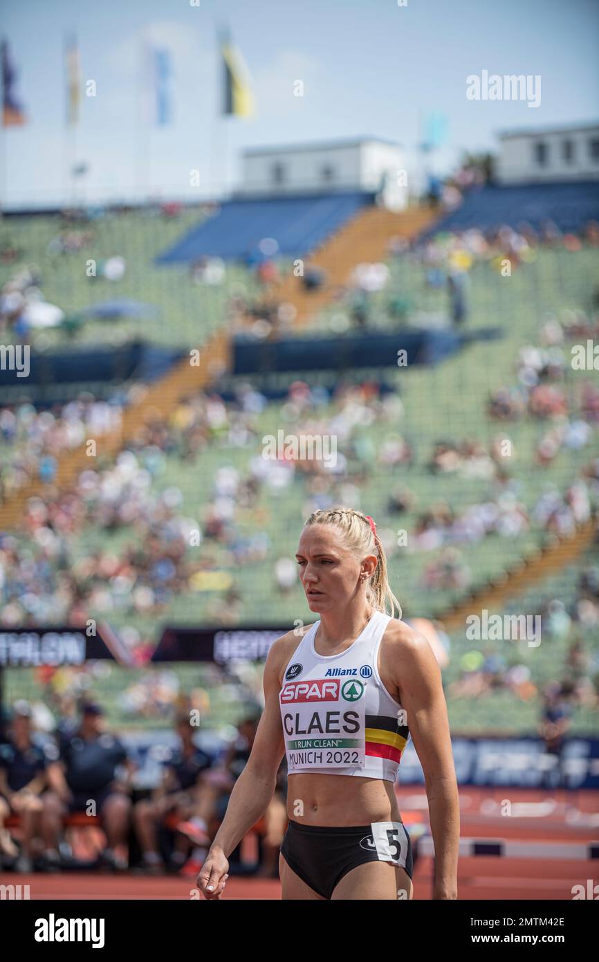 Hanne CLAES participating in the 400 meters hurdles of the European ...