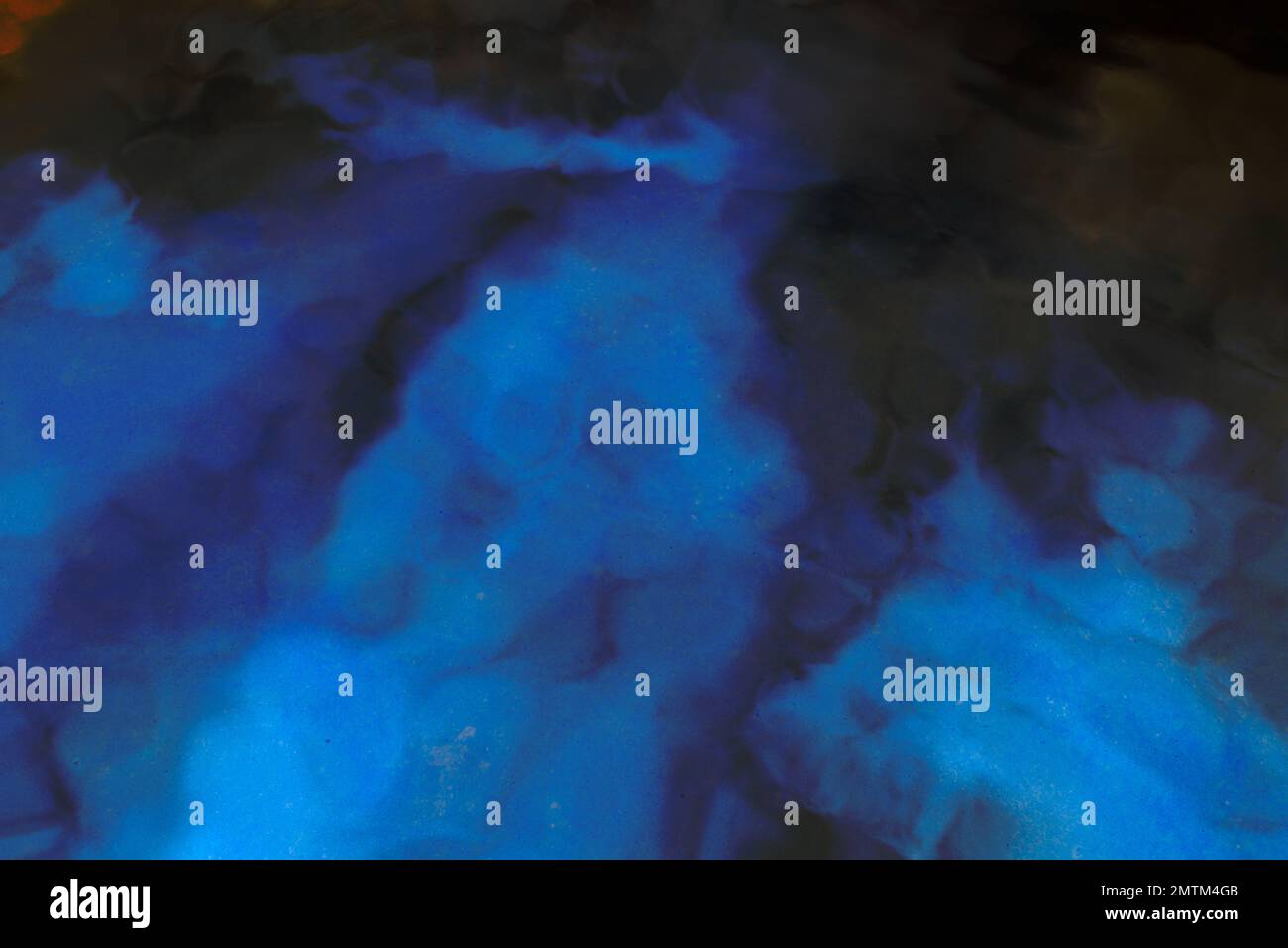 Abstract photo of a glowing water surface with dark blue neon light ...