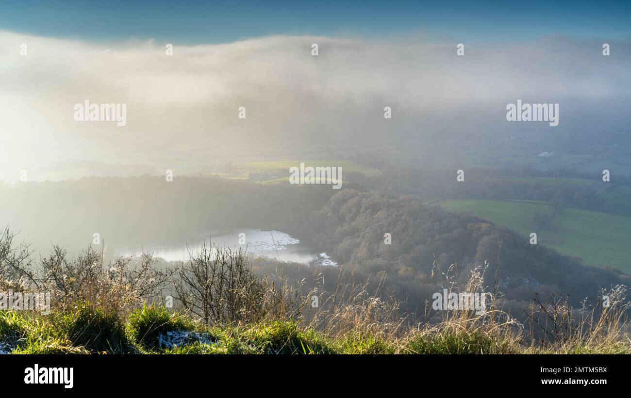 Mist over Lake Gormire in mid-winter, North Yorkshire, England Stock ...