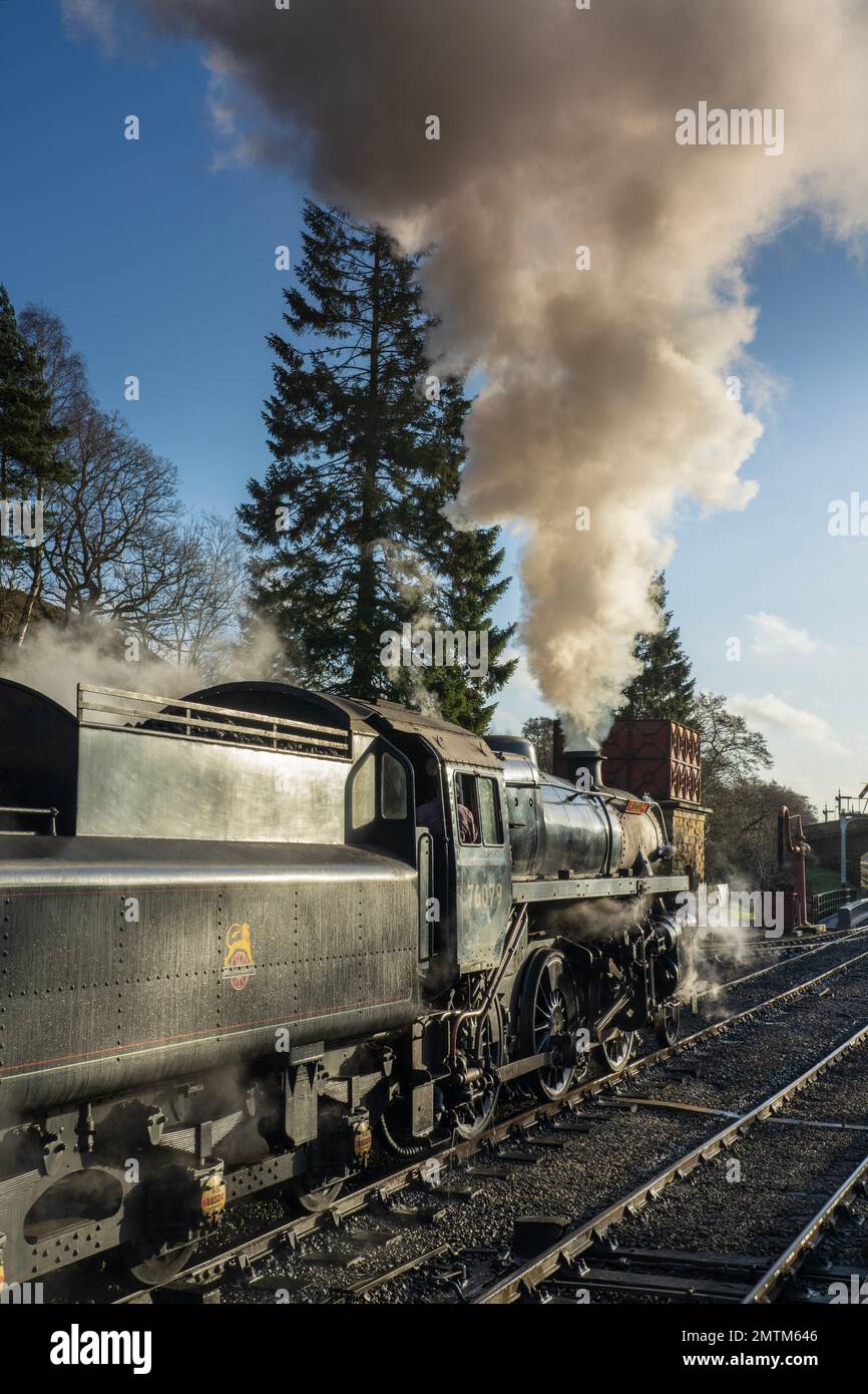 A steam loco at Goathland Station, The North Yorkshire Moors, England ...