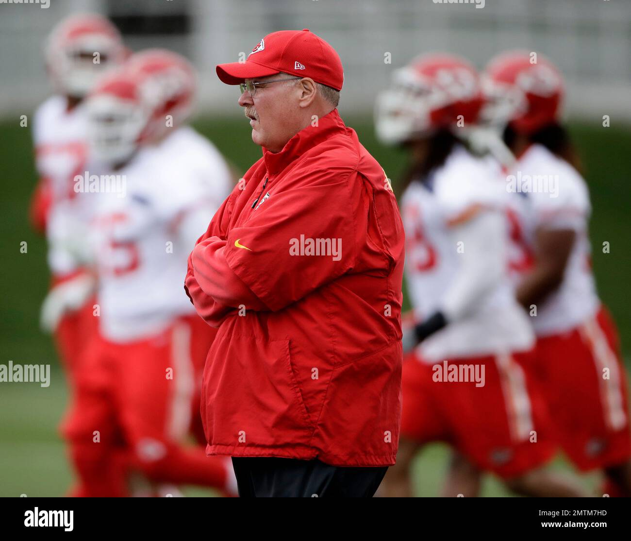 Kansas City Chiefs head coach Andy Reid watches a drill during the team ...