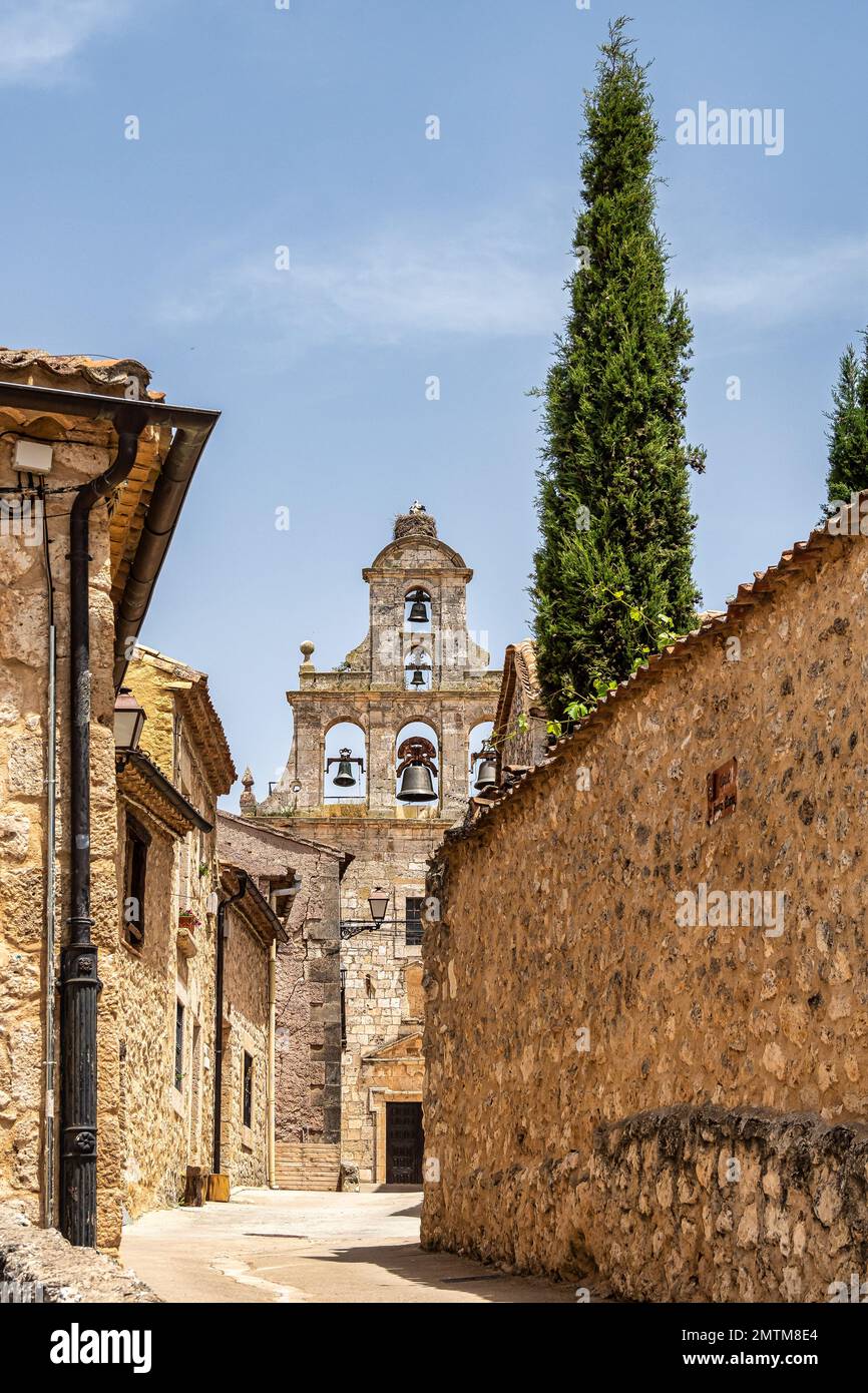 Medieval village with stone houses, cobblestone streets, old doors and ...
