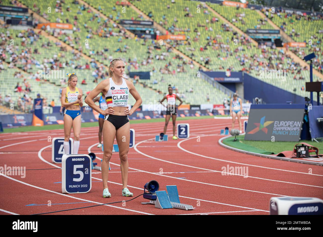 Hanne CLAES participating in the 400 meters hurdles of the European ...
