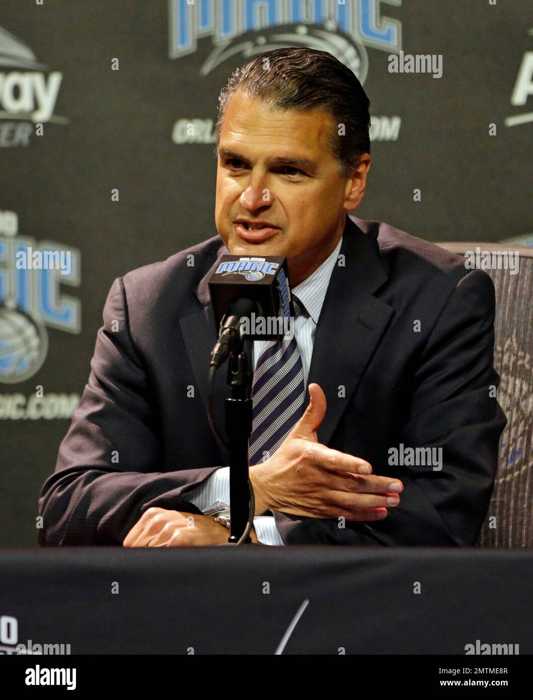 Orlando Magic CEO Alex Martins answers questions during an NBA ...