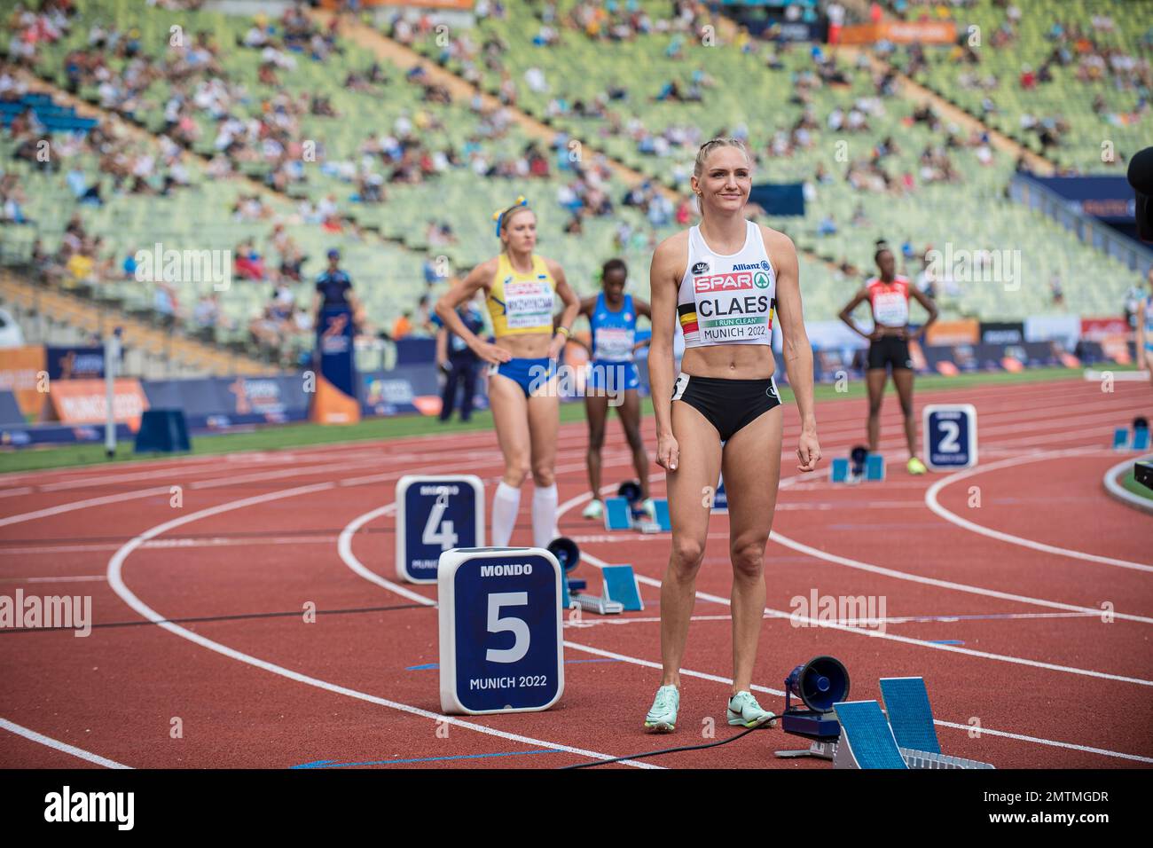 Hanne CLAES participating in the 400 meters hurdles of the European ...