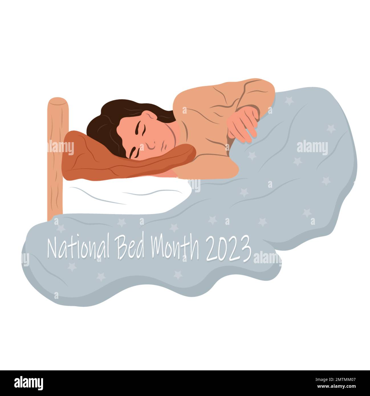 National Bed Month. Person lying under blanket, sleeping and dreaming ...