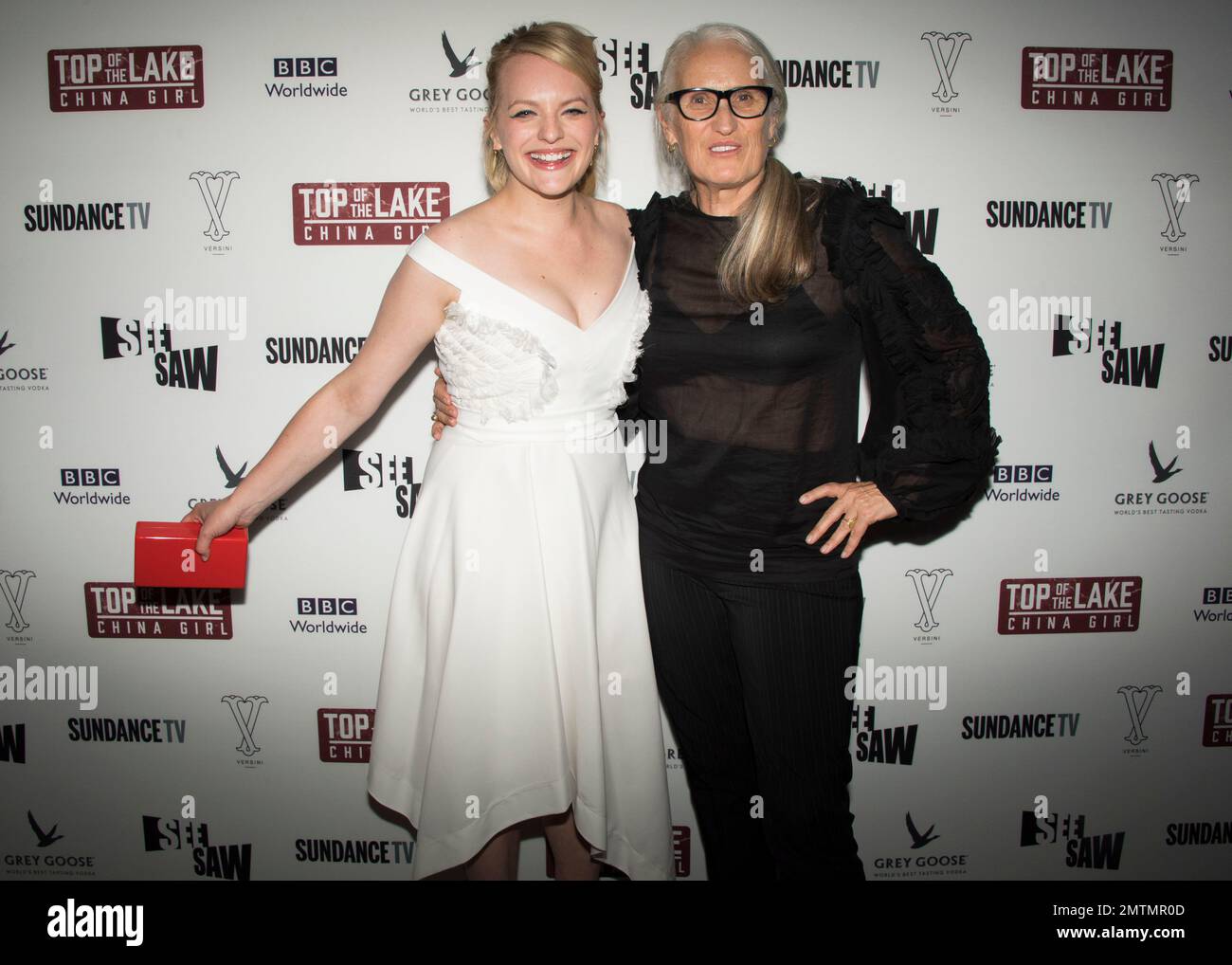 Elisabeth Moss, left, and Jane Campion pose for photographers upon ...