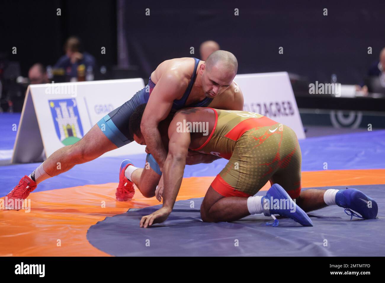ZAGREB, CROATIA – FEBRUARY 01: Mark John Hall of USA (gold) competes ...