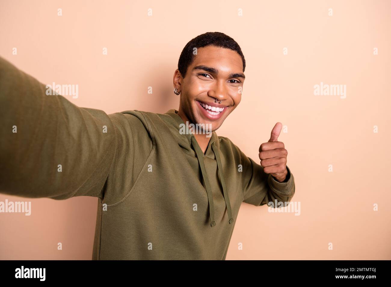 Selfie closeup photo of positive cheerful smiling youngster popular ...