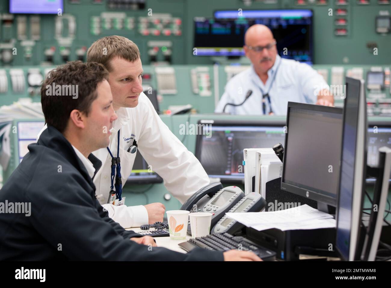 Shown is the control room at the Three Mile Island nuclear power plant ...