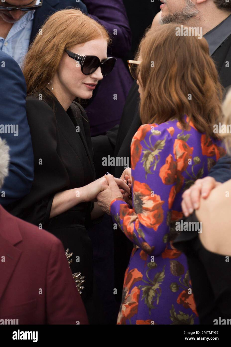 Jessica Chastain and Isabelle Huppert pose for photographers during the ...