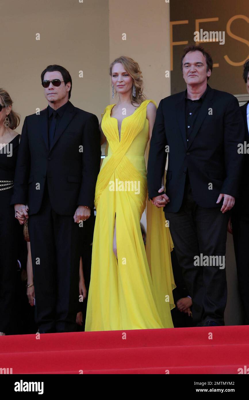 Quentin Tarantino, Uma Thurman and John Travolta at the “Sils Maria” Premiere held at the Palais ...