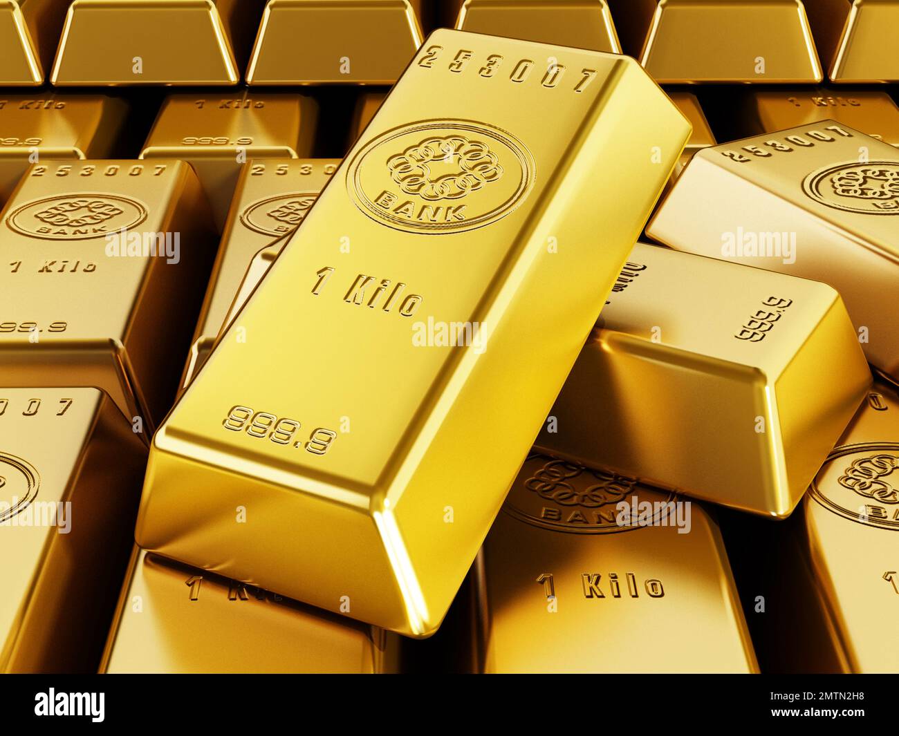 Arranged gold ingot stack render Stock Photo - Alamy