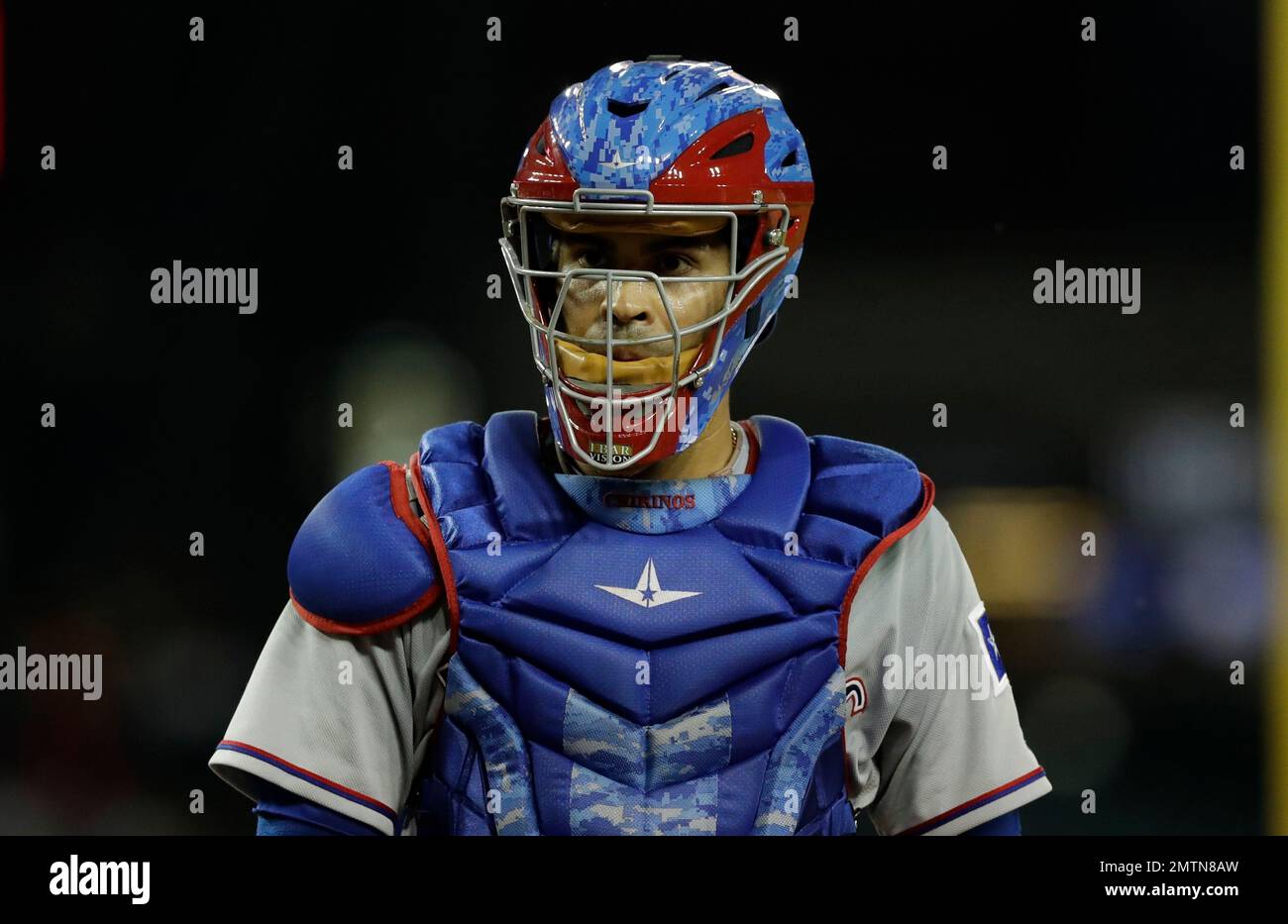 Texas Rangers catcher Robinson Chirinos is seen during the second ...