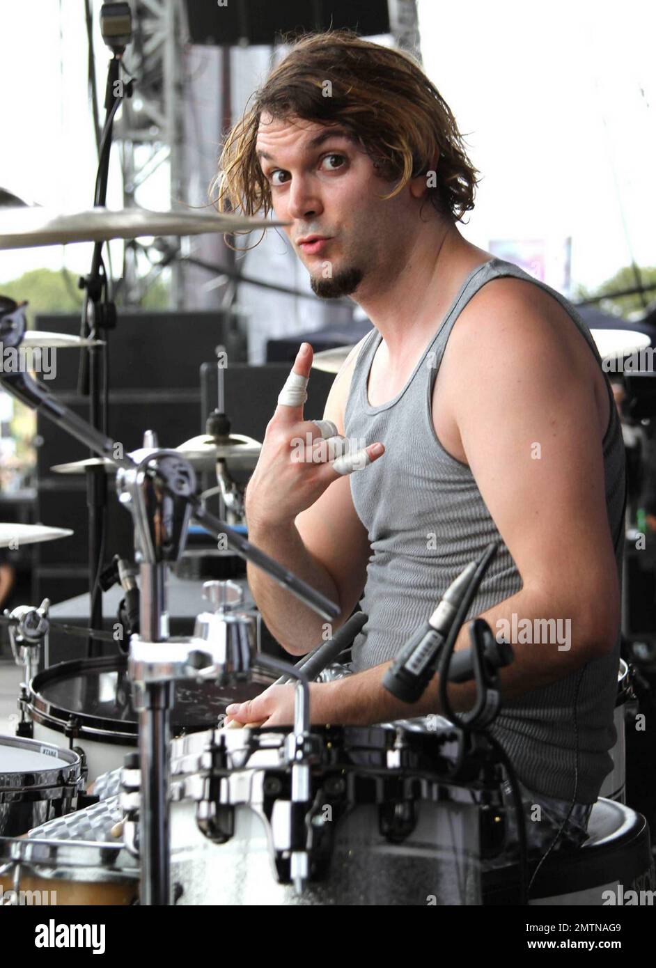 Arya Goggin of the Welsh rock reggae metal band Skindred performs live ...