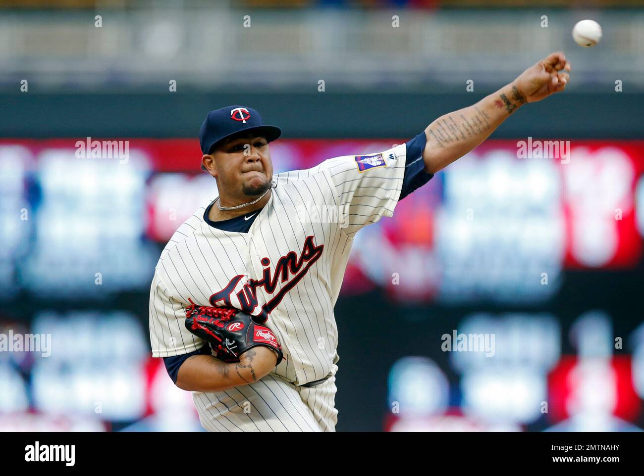 Minnesota Twins pitcher Adalberto Mejia throws against the Kansas City ...