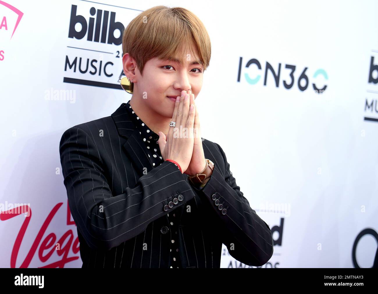V, of BTS South Korean band, arrives at the Billboard Music Awards at ...
