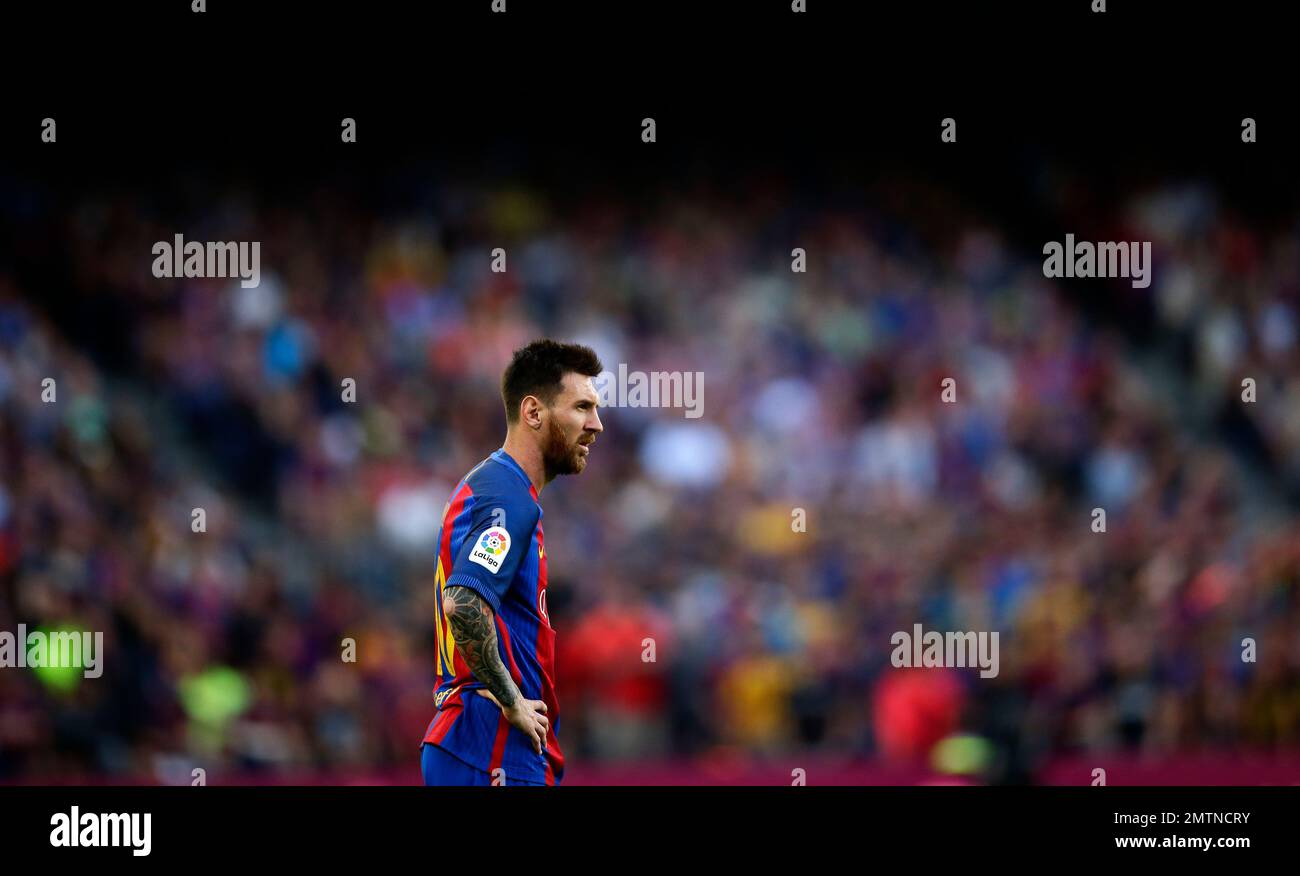 FC Barcelona's Lionel Messi gestures during the Spanish La Liga soccer ...