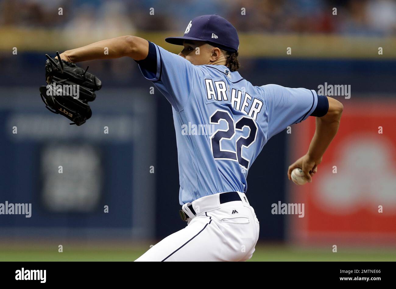 Tampa Bay Rays' Chris Archer goes into his windup against the New York ...