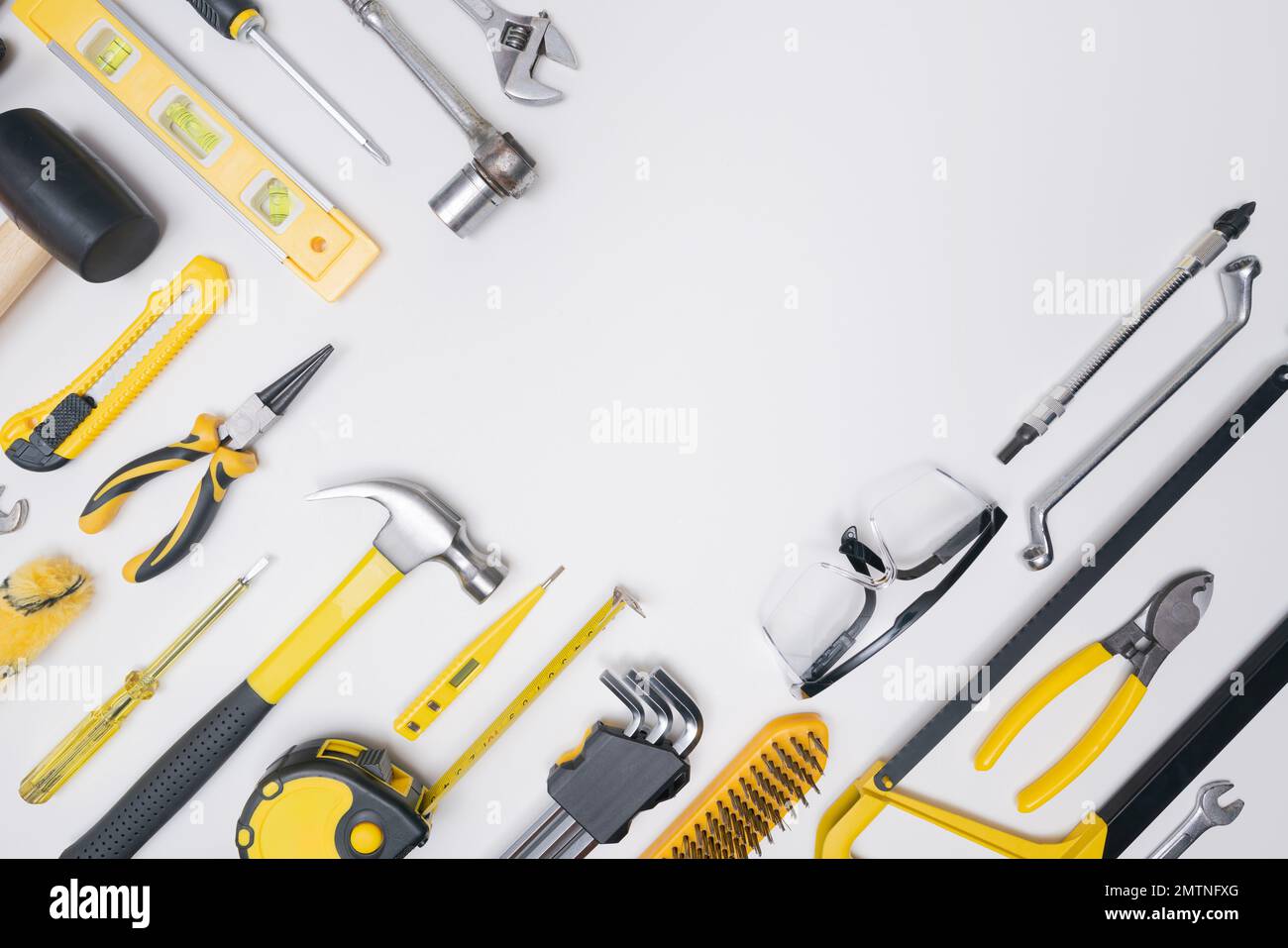 Top view construction tools DIY on white background.concept for repair ...
