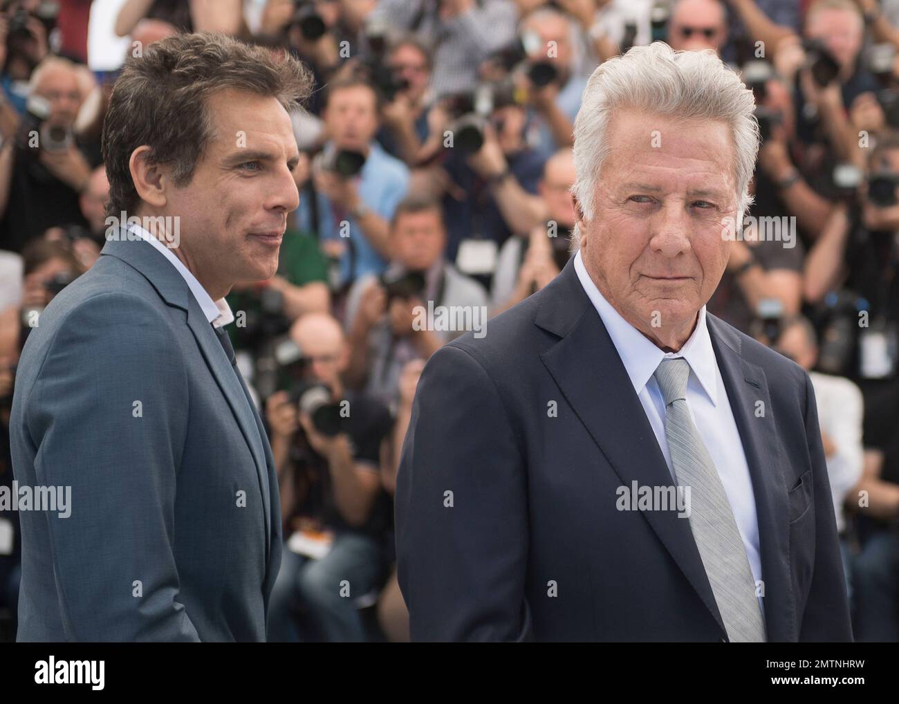 Ben Stiller, left, and Dustin Hoffman pose for photographers during the ...