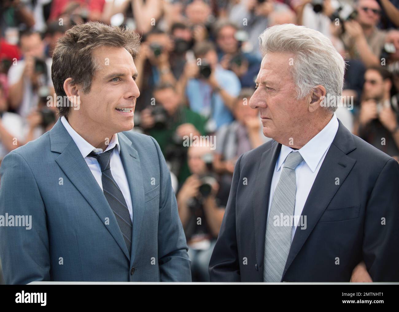 Ben Stiller, left, and Dustin Hoffman pose for photographers during the ...