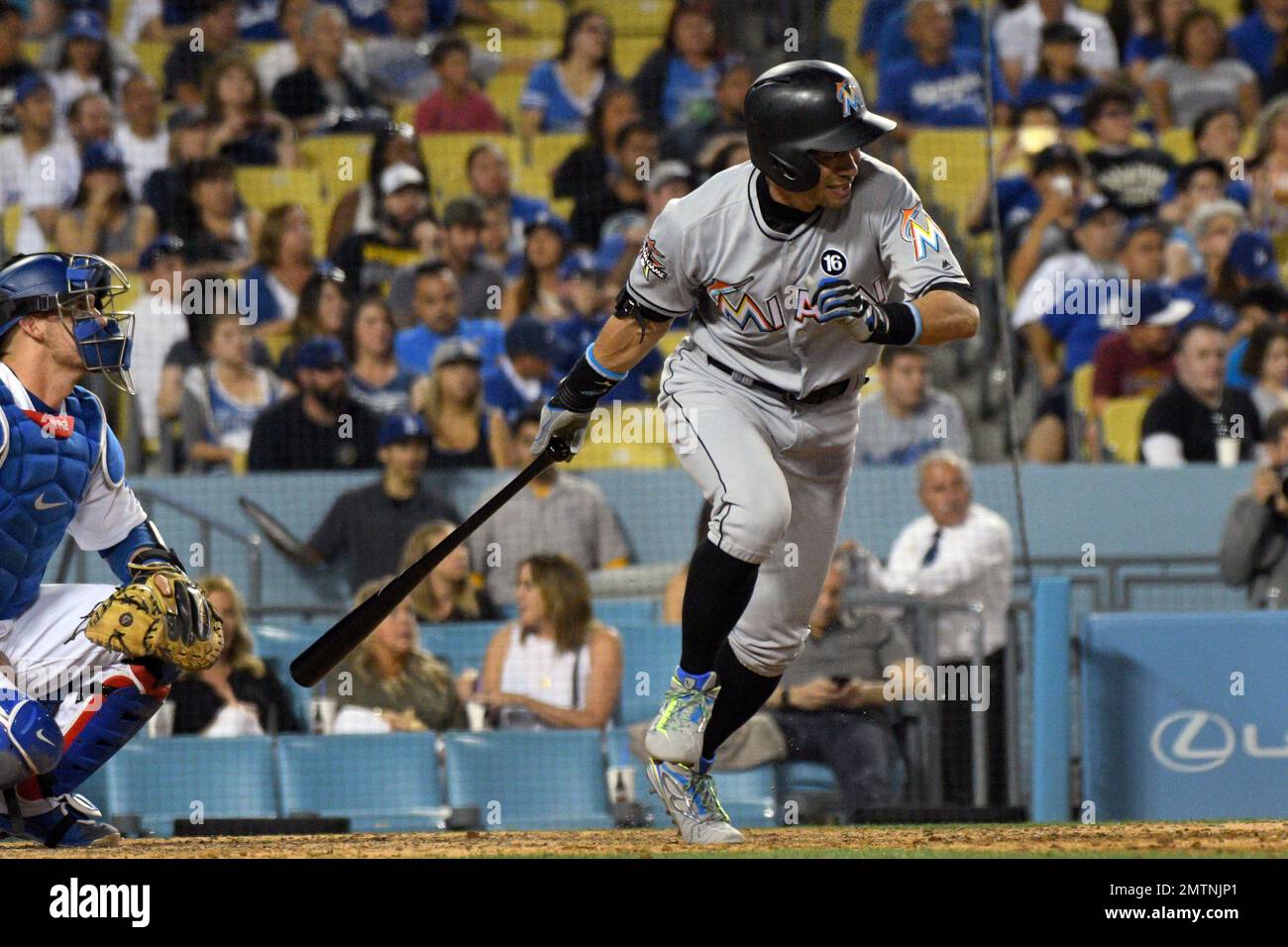 Miami Marlins' Ichiro Suzuki pinch hits in the seventh inning against ...