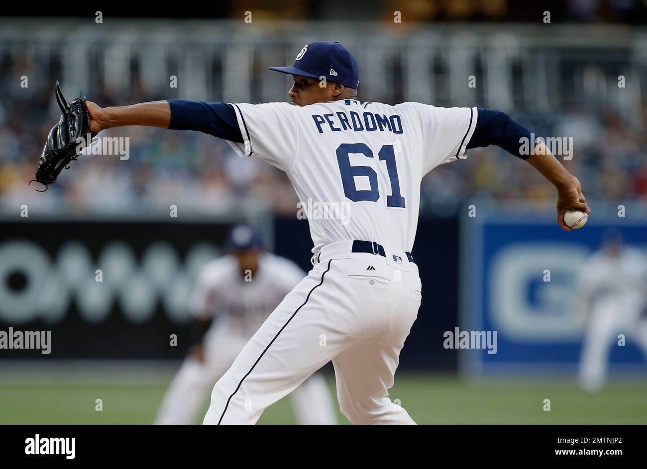 San Diego Padres starting pitcher Luis Perdomo throws to the plate ...
