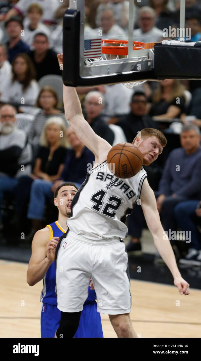 San Antonio Spurs guard Davis Bertans (42) of Latvia dunks during the ...