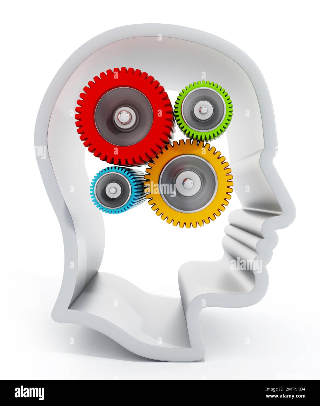Multi-colored gears inside human head silhouette. 3D illustration Stock ...