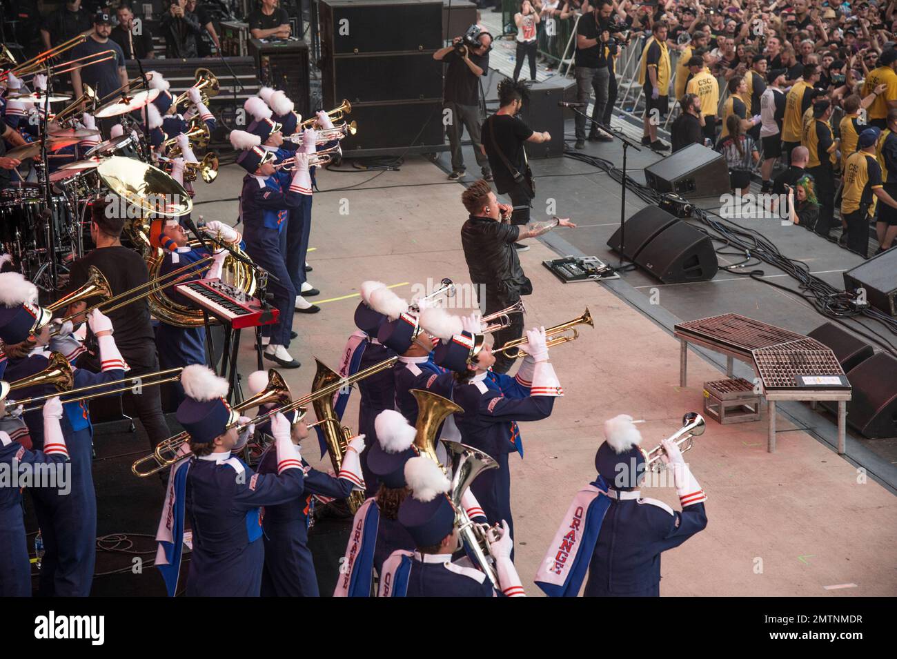 The Olentangy Orange High School Marching Band performs with Papa Roach ...