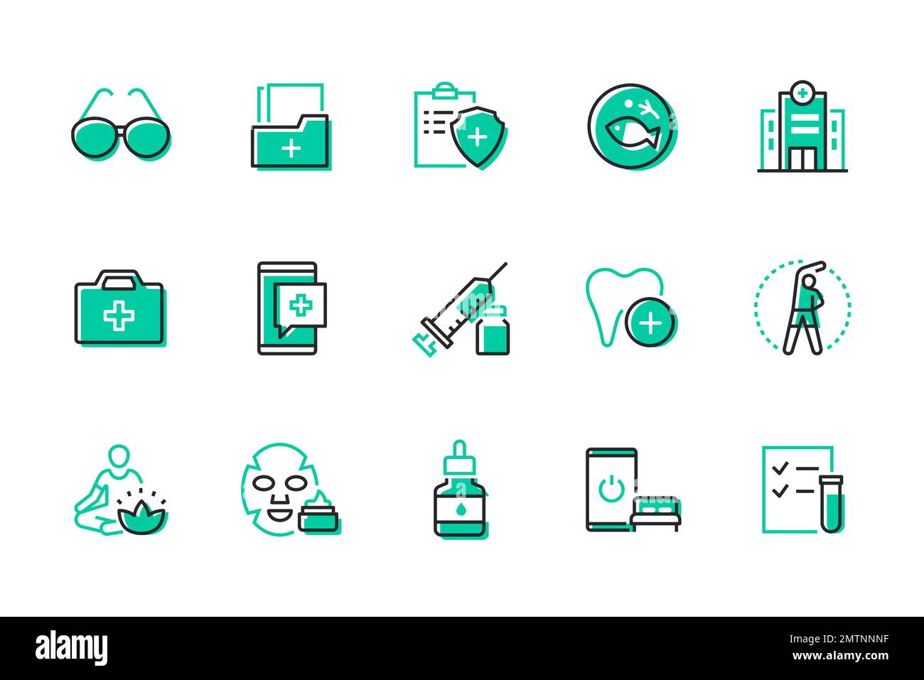 Physical and mental health - set of line design style icons Stock ...