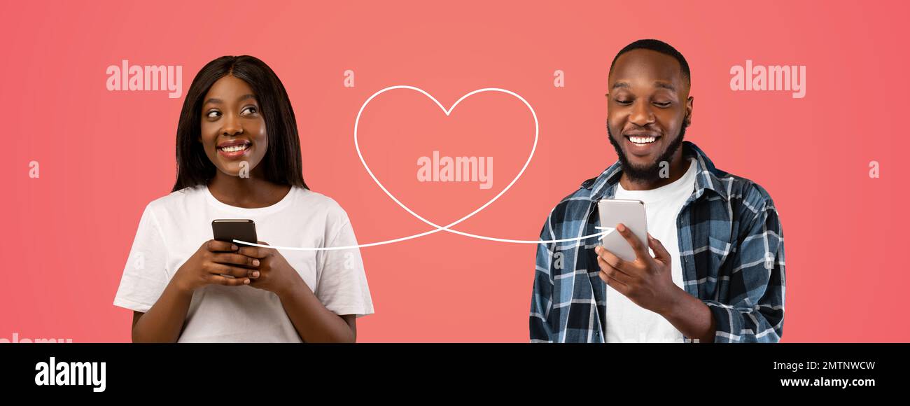 Cheerful Black Young Woman Sending Romantic Message To Her Happy ...
