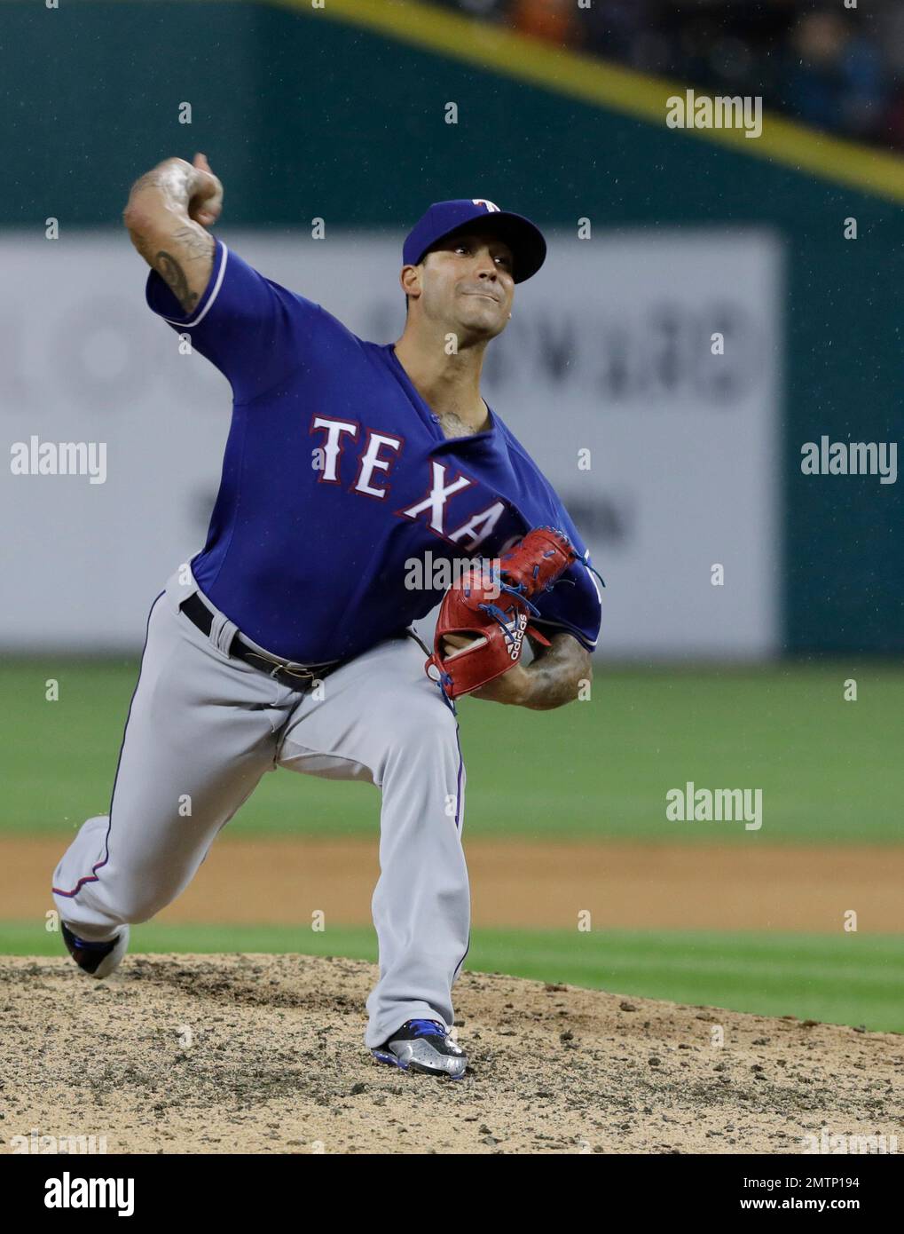 Texas Rangers relief pitcher Matt Bush throws during the ninth inning ...