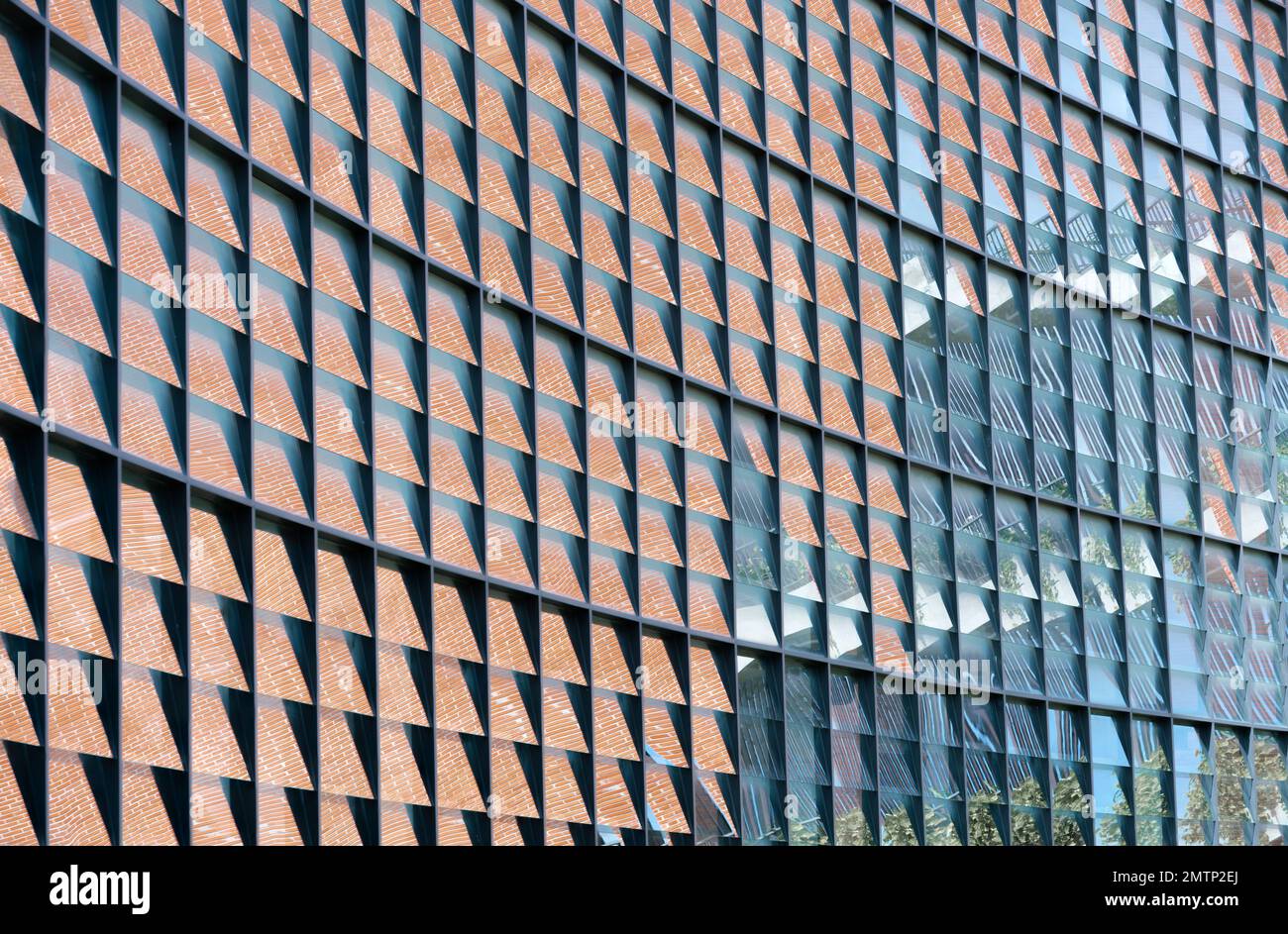 abstract pattern of steel decoration with glass wall window panel ...