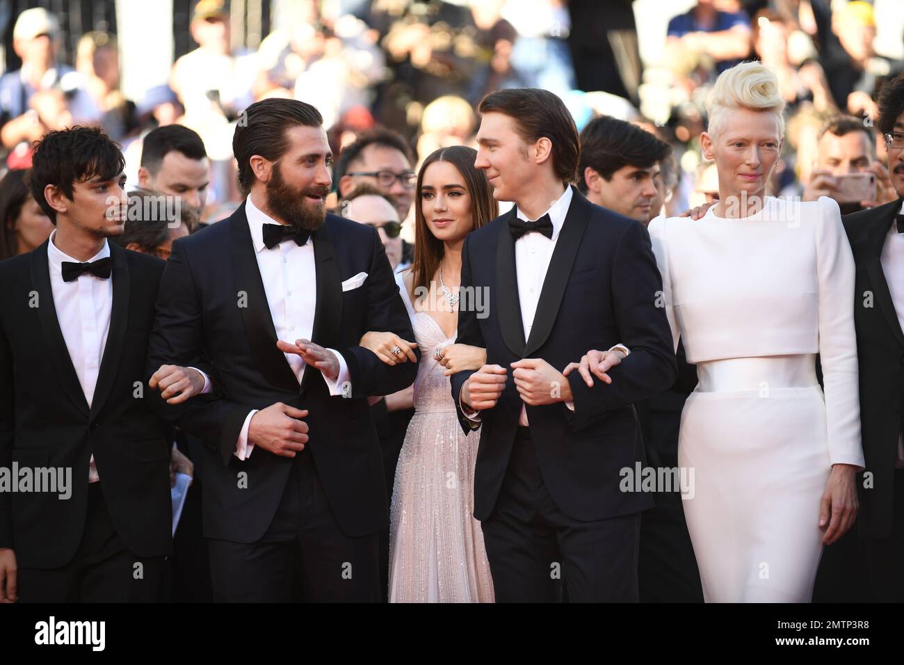 Actors Devon Bostick, from left, Jake Gyllenhaal, Lily Collins, Paul ...